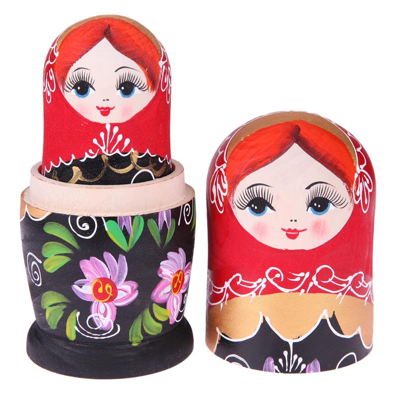 Black and Red Matryoshka Nesting Dolls 5 Pieces