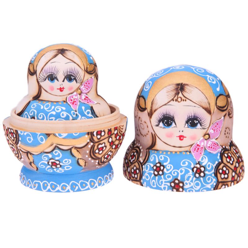 Blue Wooden Matryoshka Dolls 10 Pieces