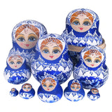 White and Blue Wooden Matryoshka Nesting Dolls 10 Pieces