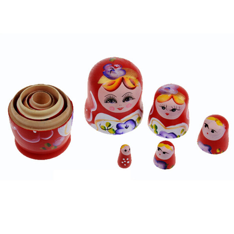 Small Red Matryoshka Nesting Dolls 5 Pieces