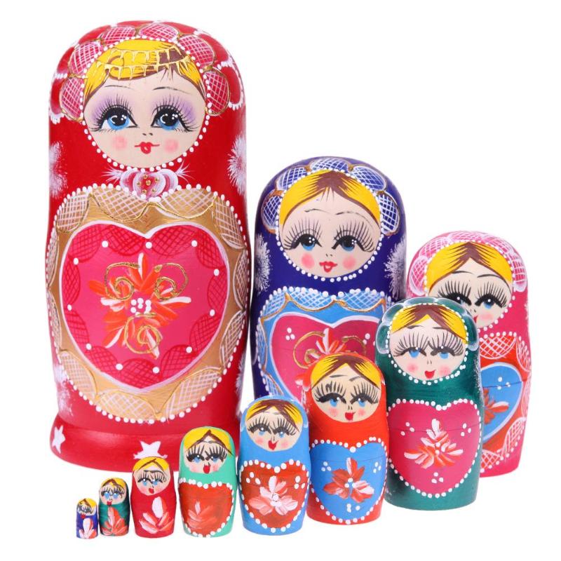 Wooden Christmas Matryoshka Nesting Dolls 10 Pieces